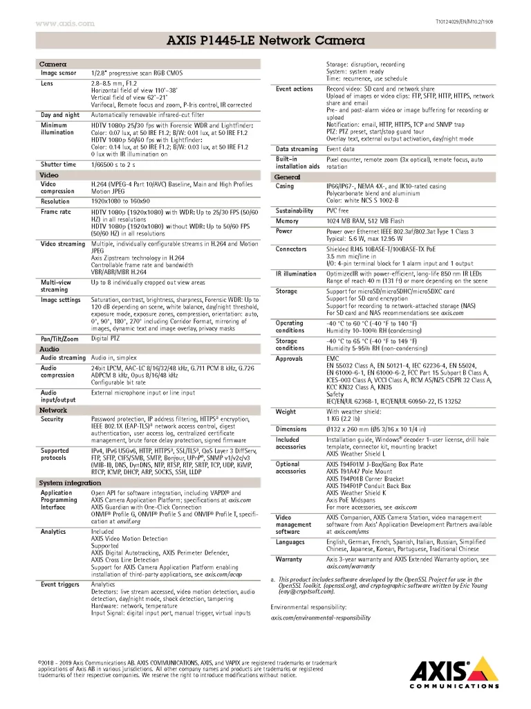 AXIS - P1445-LE - กล้องวงจรปิด