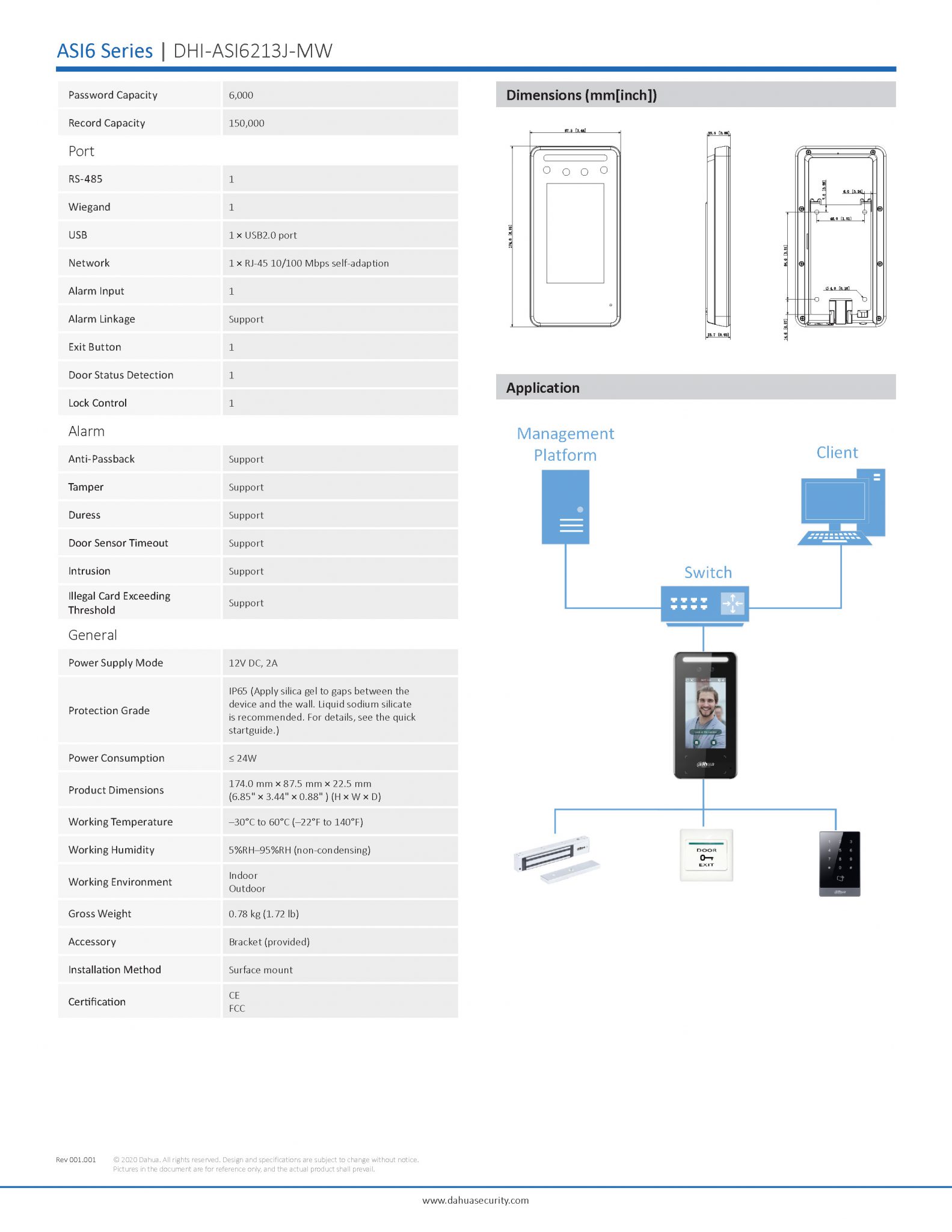 Dahua - DHI-ASI6213J-MW - Access Control
