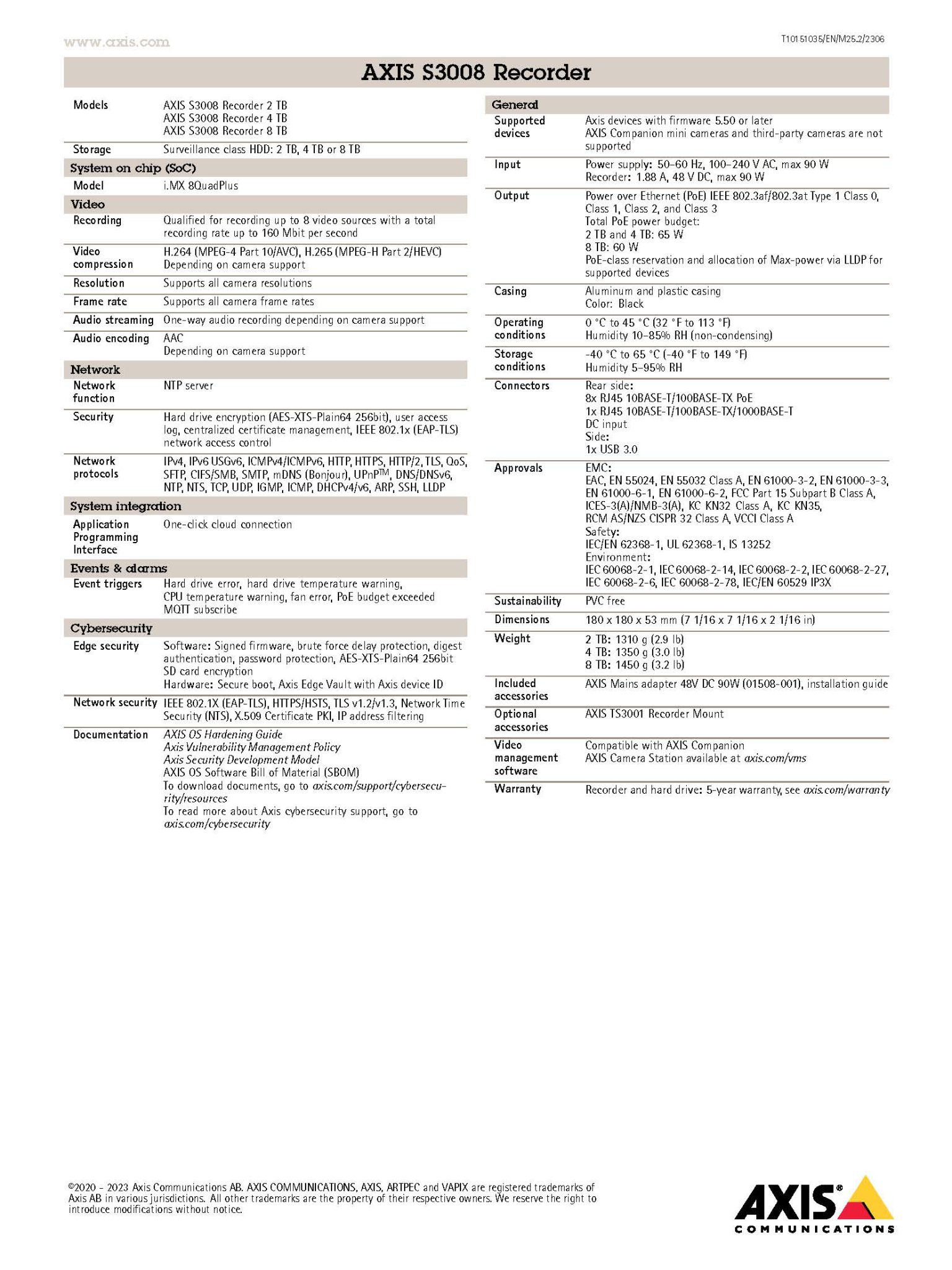 AXIS - AXIS S3008 Recorder - กล้องวงจรปิด