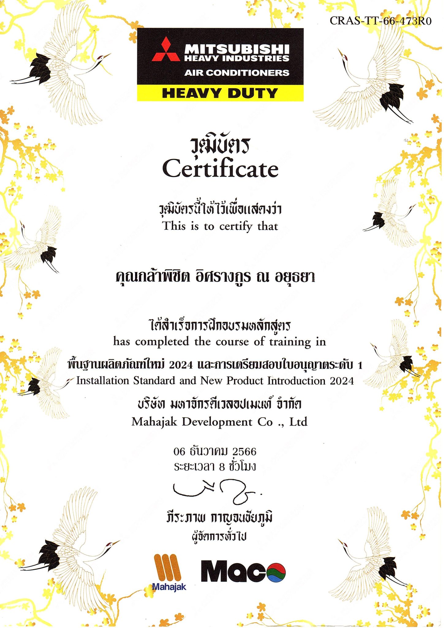 ใบ Certificate ของบุคลากร DAS Inter Group