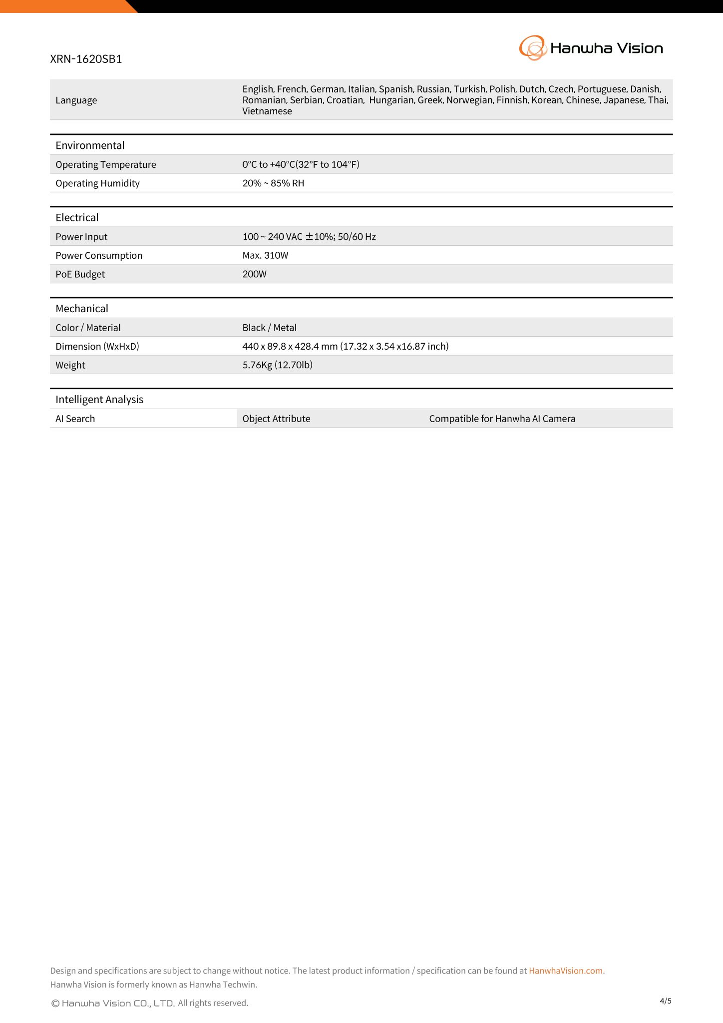 Wisenet - XRN-1620SB1 - กล้องวงจรปิด
